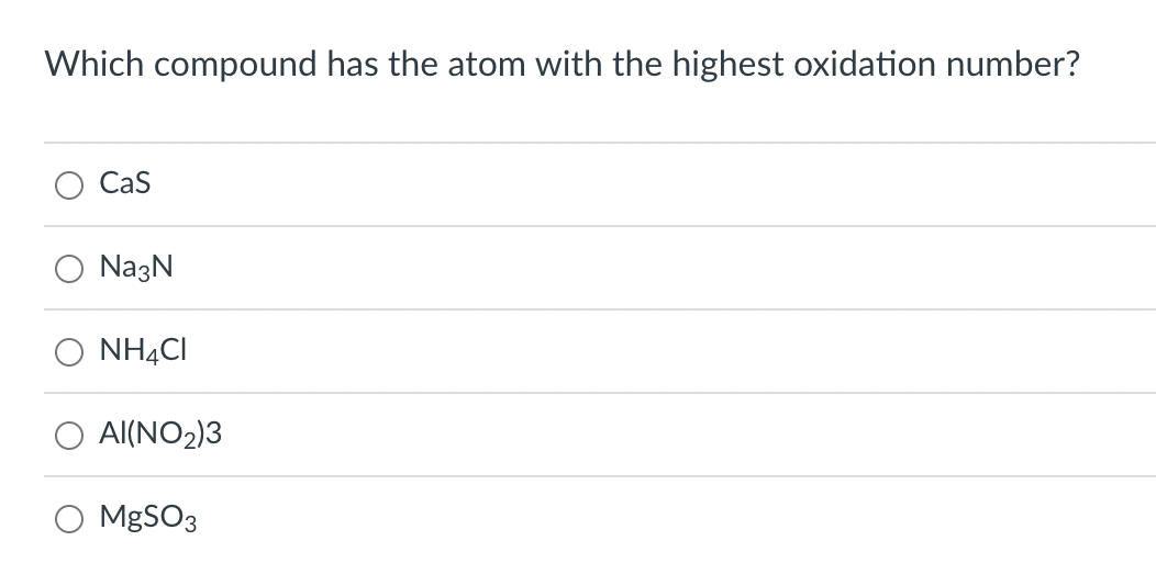 Solved Which compound has the atom with the highest | Chegg.com