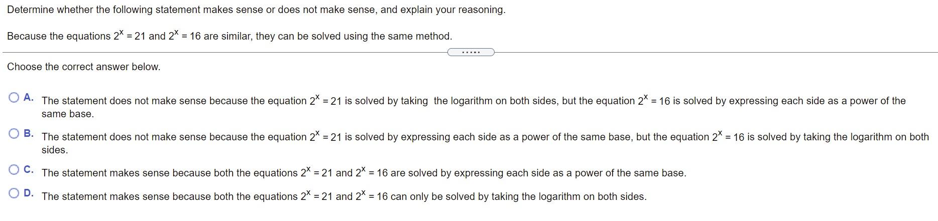 Solved Determine whether the following statement makes sense | Chegg.com