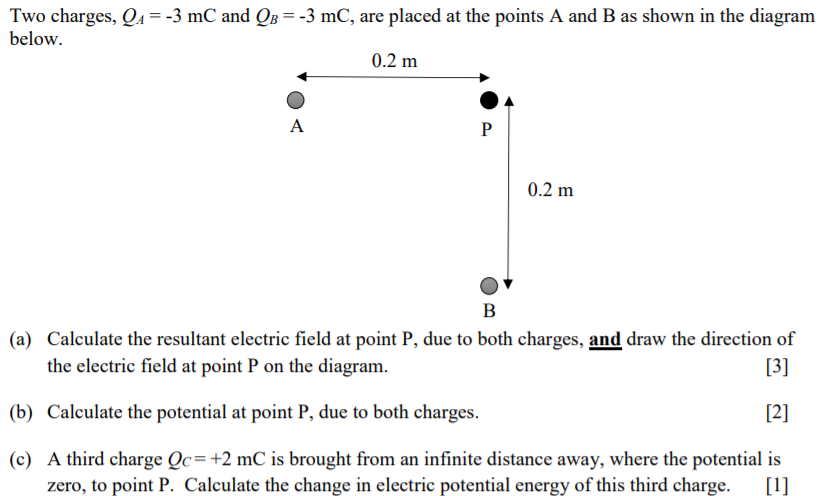 Solved Two charges, QA = -3 mC and QB = -3 mC, are placed at | Chegg.com