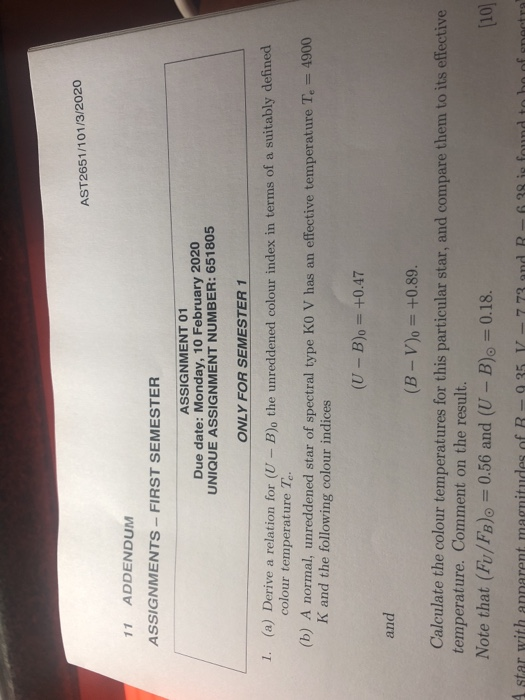 AST2651/101/3/2020 11 ADDENDUM ASSIGNMENTS - FIRST | Chegg.com