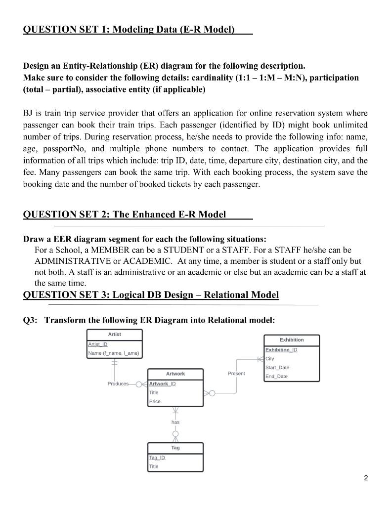 Solved QUESTION SET 1: Modeling Data (E-R Model) Design an | Chegg.com