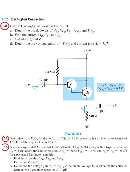 Solved 5.17 Darlington Connection 50. For the Darlington | Chegg.com