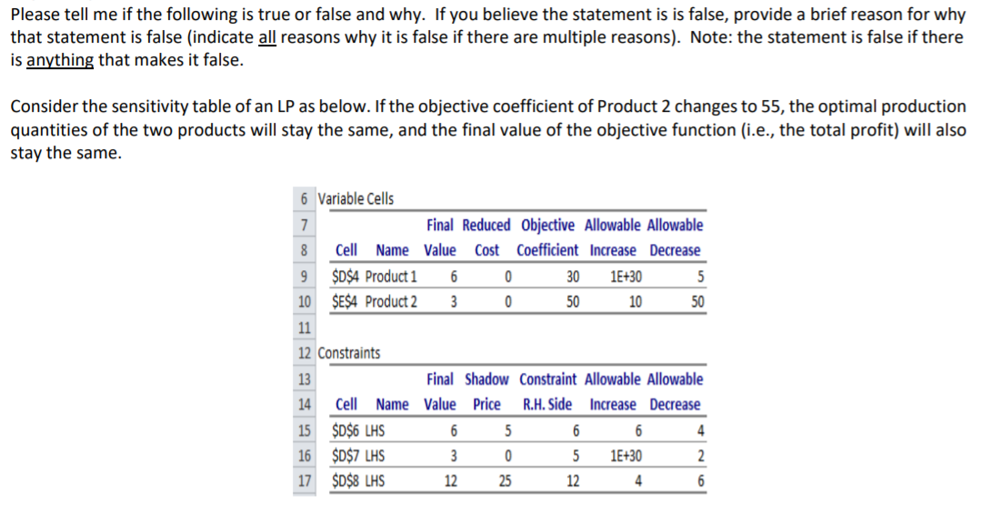 Solved Please tell me if the following is true or false and | Chegg.com