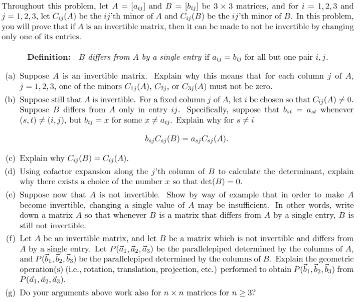 Solved Throughout this problem, let A = [aij] and B = [bi] | Chegg.com