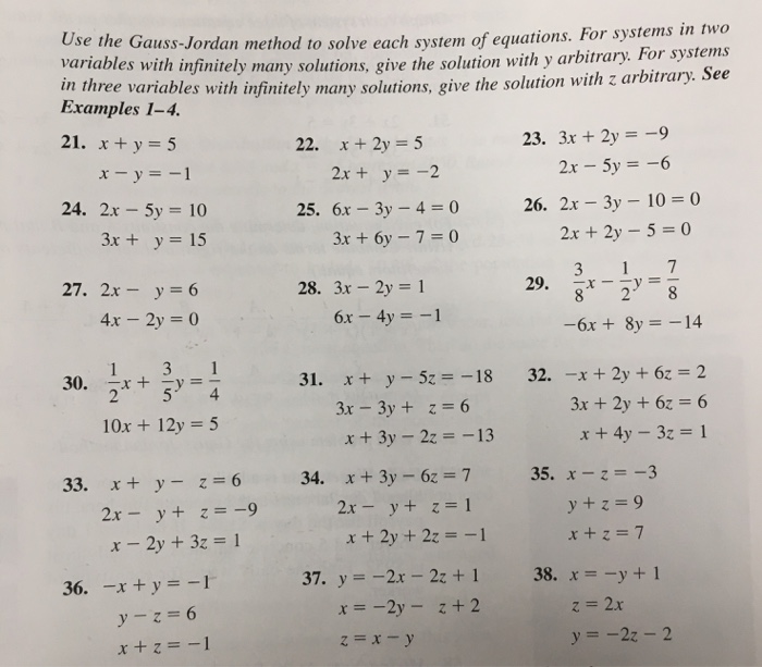 Solved Use the Gauss-Jordan method to solve each system of | Chegg.com