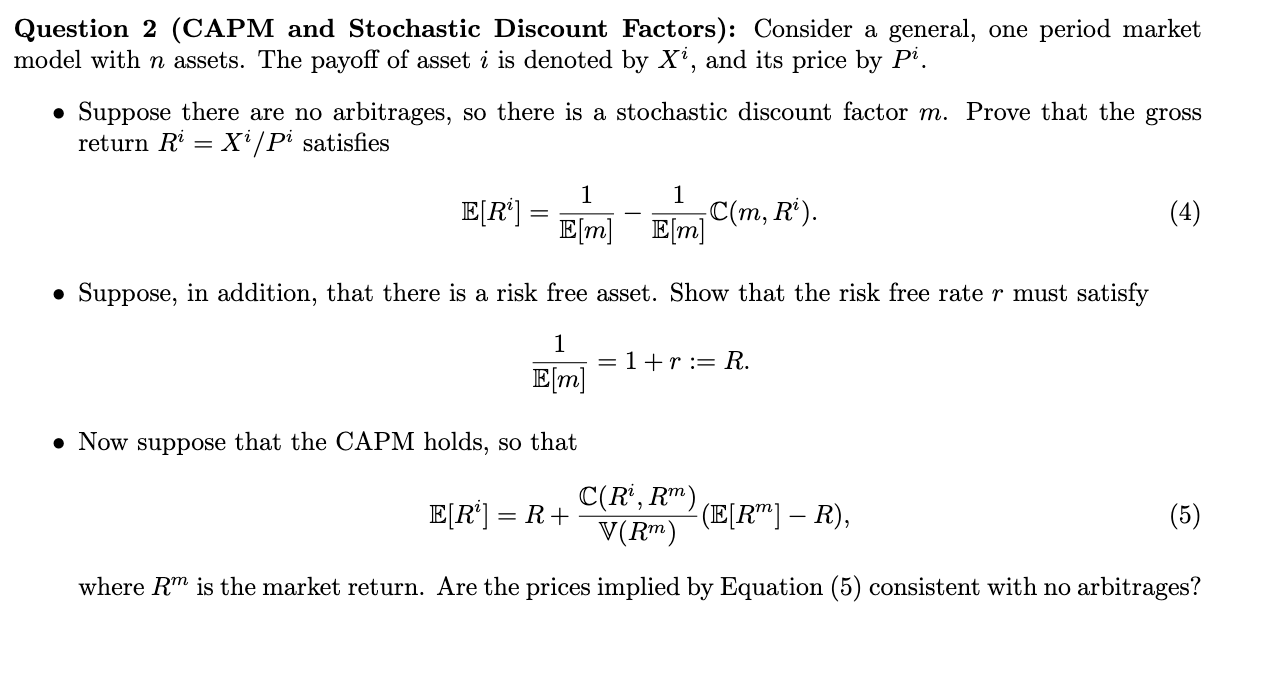 Solved Question 2 (CAPM and Stochastic Discount Factors): | Chegg.com