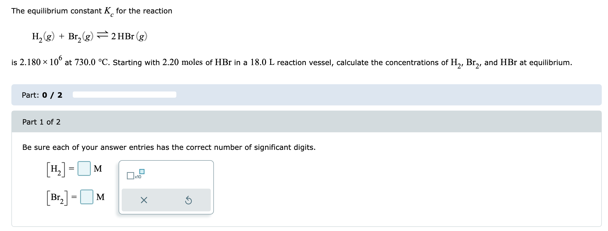 Solved The equilibrium constant Kc for the reaction | Chegg.com