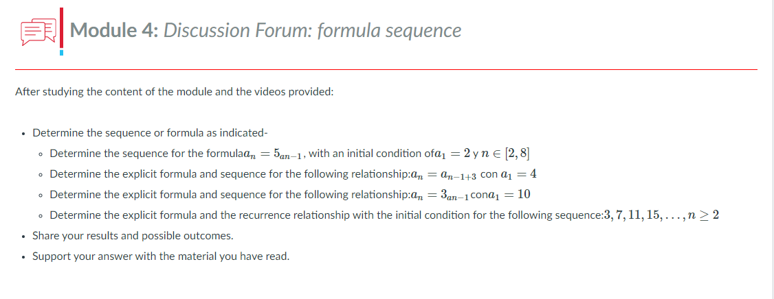 Solved Module 4: Discussion Forum: formula sequence After | Chegg.com
