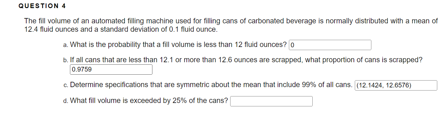 Solved The fill volume of an automated filling machine used | Chegg.com