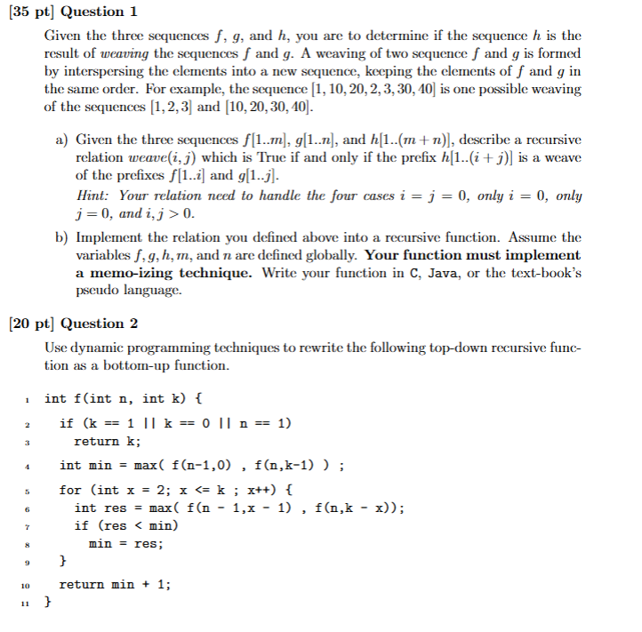 Solved [35 pt] ﻿Question 1Given the three sequences f,g, | Chegg.com