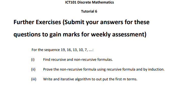 Solved ICT101 Discrete Mathematics Tutorial 6 Further | Chegg.com