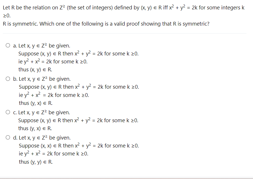 Solved _et R be the relation on Z2 (the set of integers) | Chegg.com