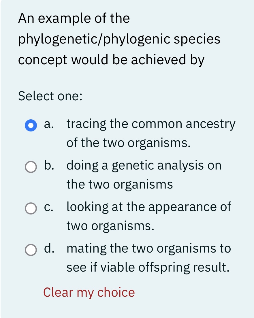 Solved An example of the phylogenetic/phylogenic species | Chegg.com