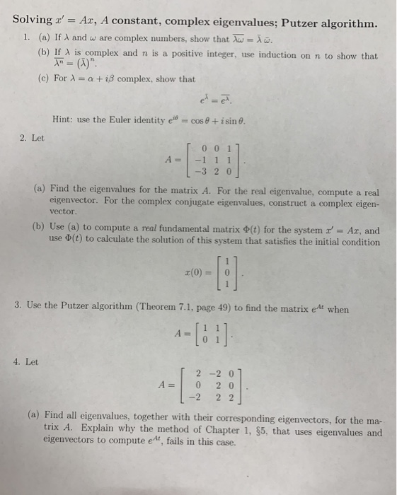 Solved solving x, Ax, A constant, complex eigenvalues; | Chegg.com