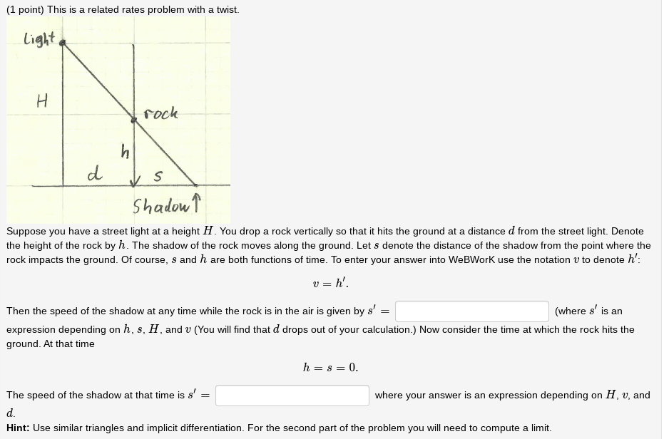 Solved (1 point) This is a related rates problem with a | Chegg.com