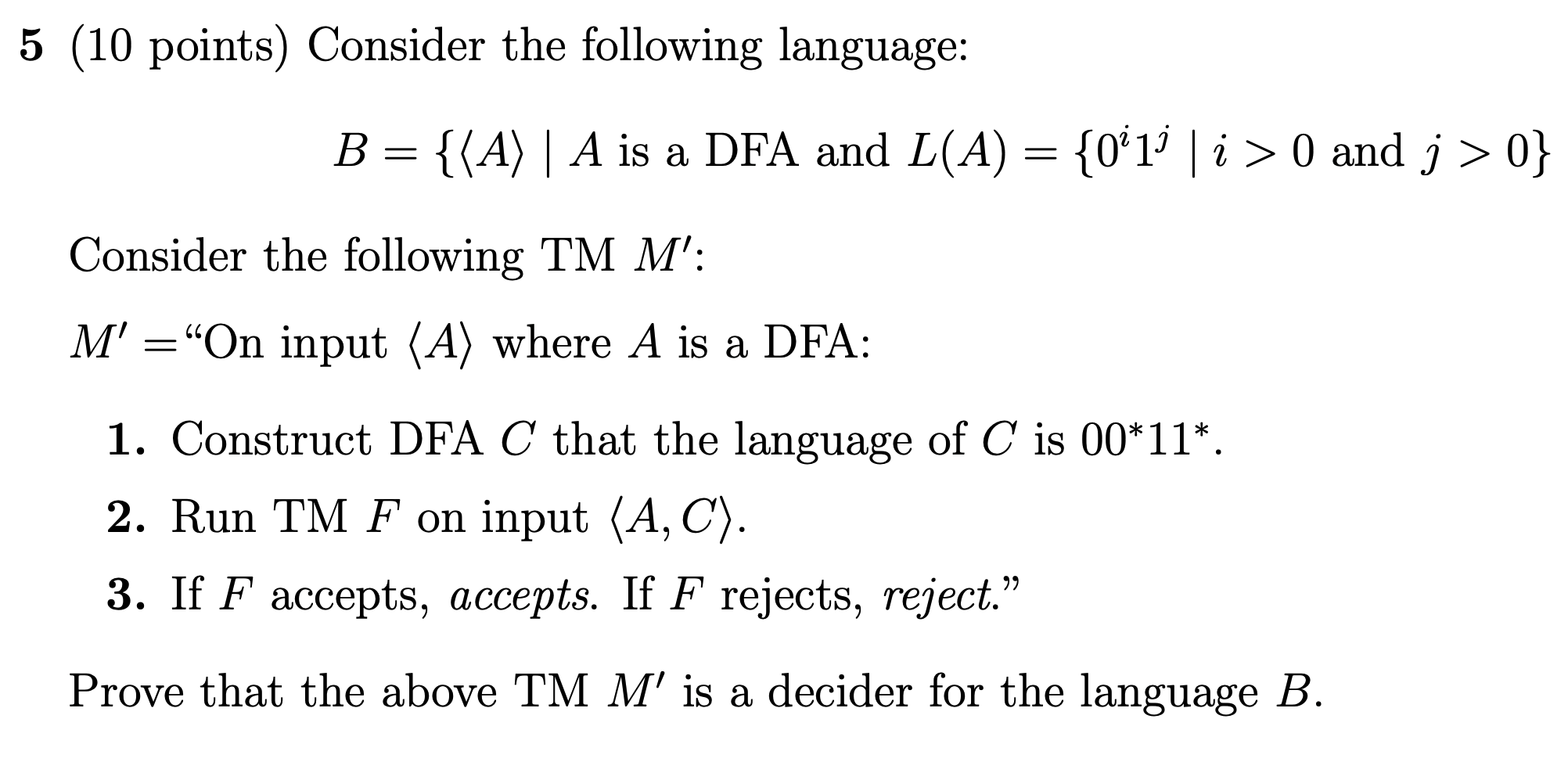 Solved 5 (10 points) Consider the following language: | Chegg.com