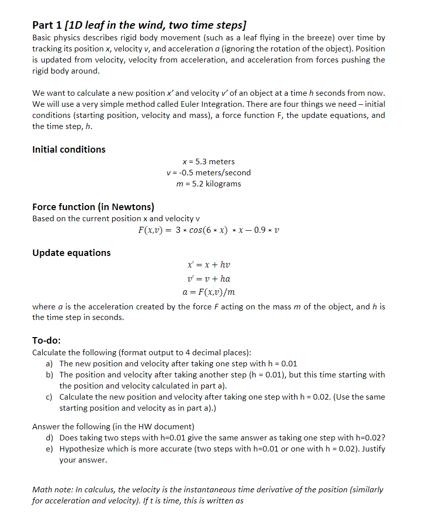 Solved Part 1 [1D leaf in the wind, two time steps] Basic | Chegg.com
