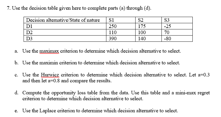 Solved 7. Use the decision table given here to complete | Chegg.com