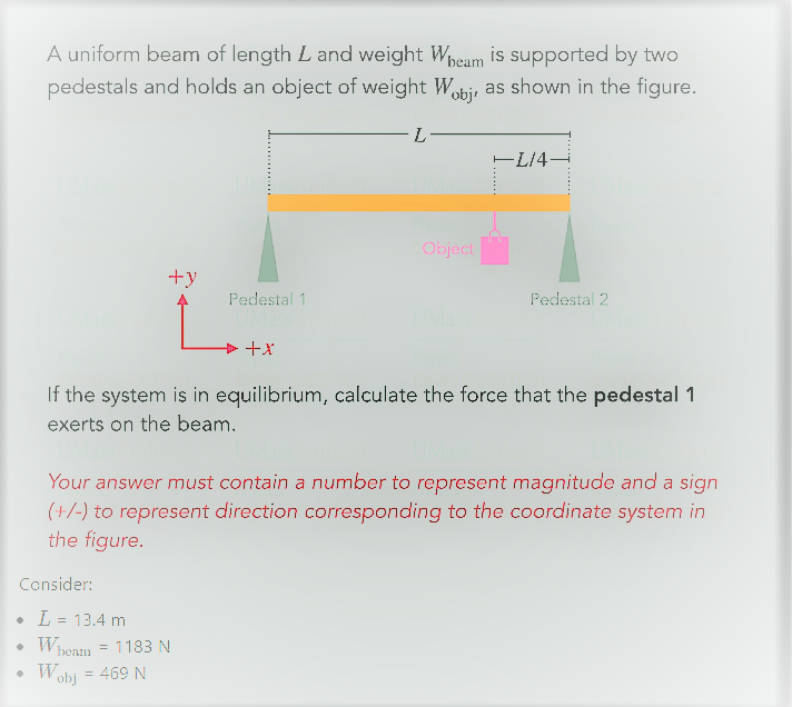 Solved A uniform beam of length L and weight Wbeam is | Chegg.com