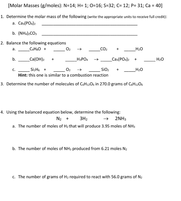 Solved [Molar Masses (g/moles): N=14, H= 1,0=16; S:32; C= | Chegg.com