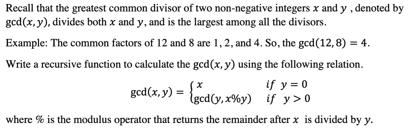 Solved Recall that the greatest common divisor of two | Chegg.com