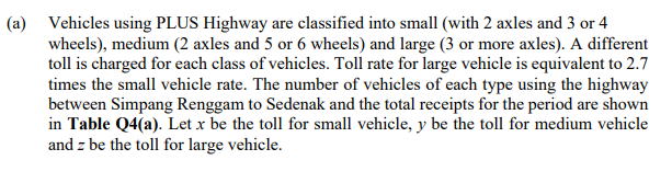 (a) Vehicles using PLUS Highway are classified into | Chegg.com