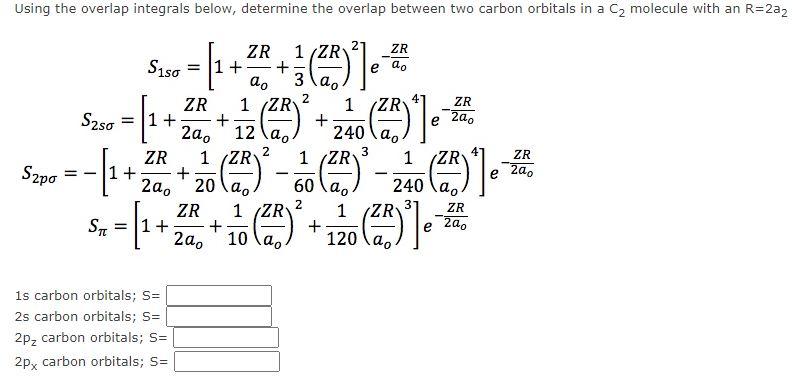 Solved Using the overlap integrals below, determine the | Chegg.com