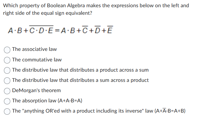 Solved Which property of Boolean Algebra makes the | Chegg.com