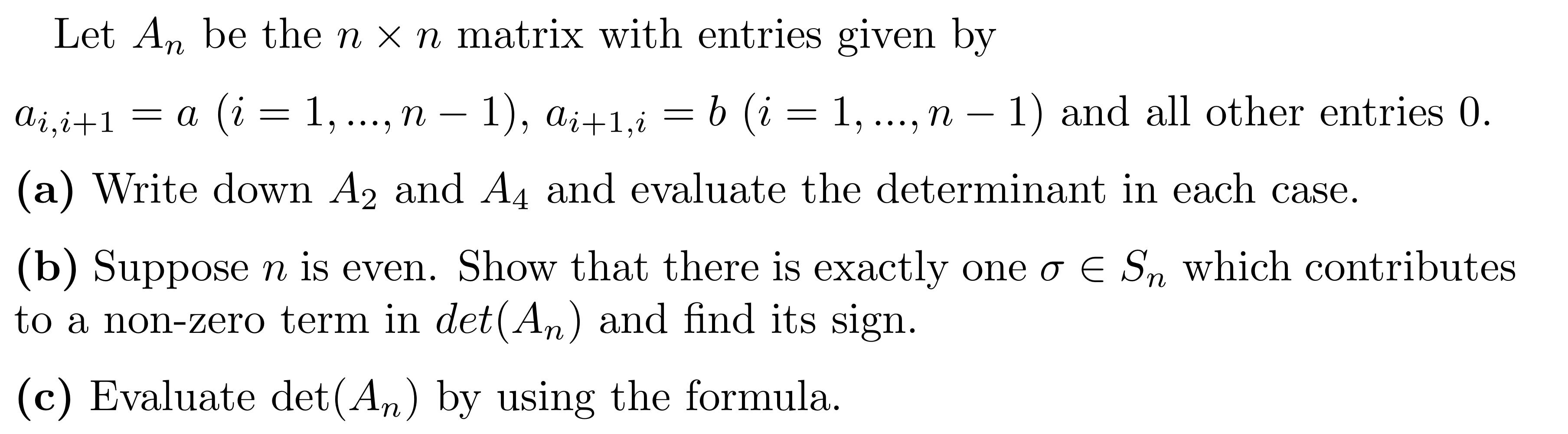 Solved 1), aj+1,i Let An be the n x n matrix with entries | Chegg.com