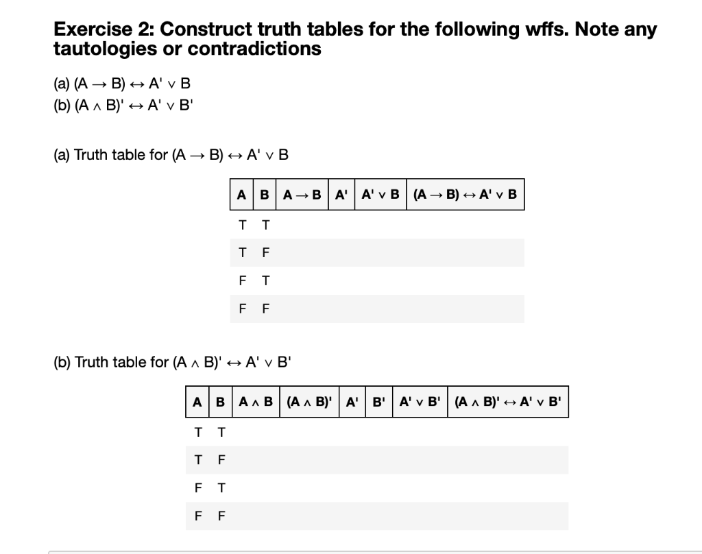 Solved Exercise 2: Construct truth tables for the following | Chegg.com