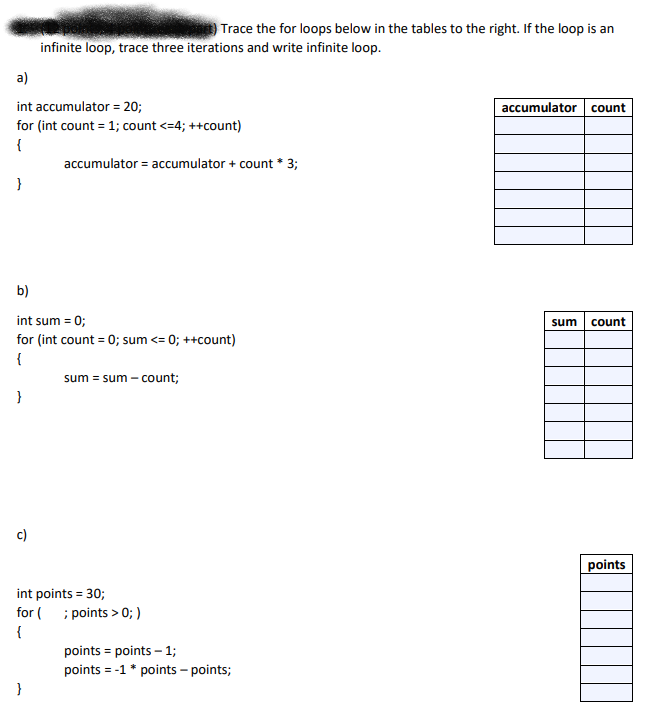 Solved Trace the for loops below in the tables to the right. | Chegg.com