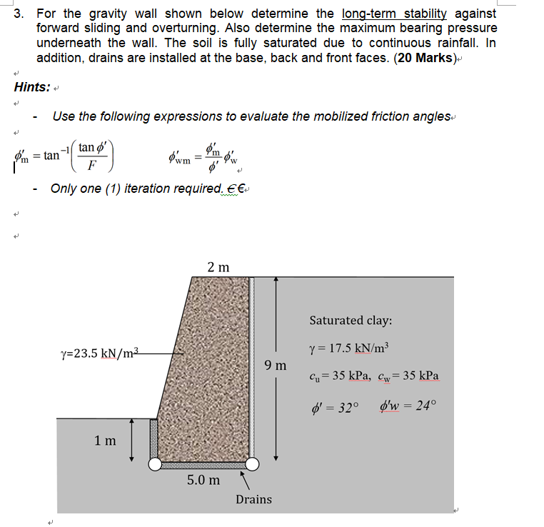 3. For the gravity wall shown below determine the | Chegg.com