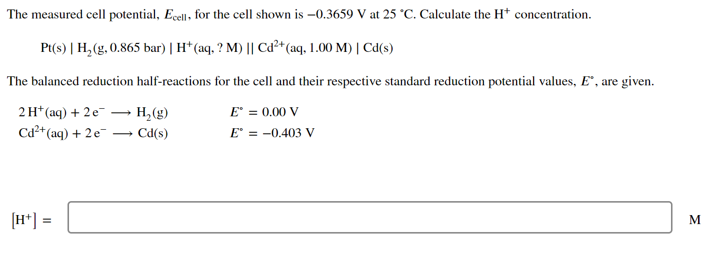 Solved The measured cell potential, Ecell, for the cell | Chegg.com