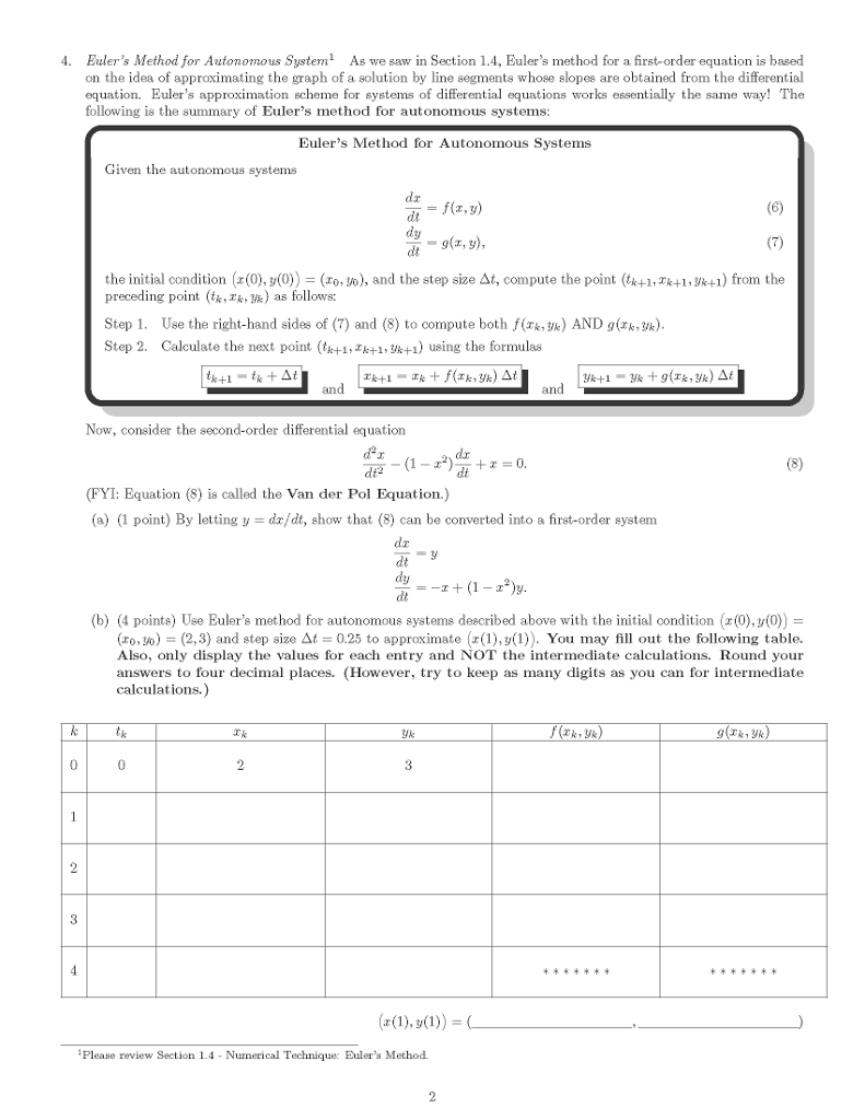 Solved Euler's Method for Autonomous System As we saw in | Chegg.com