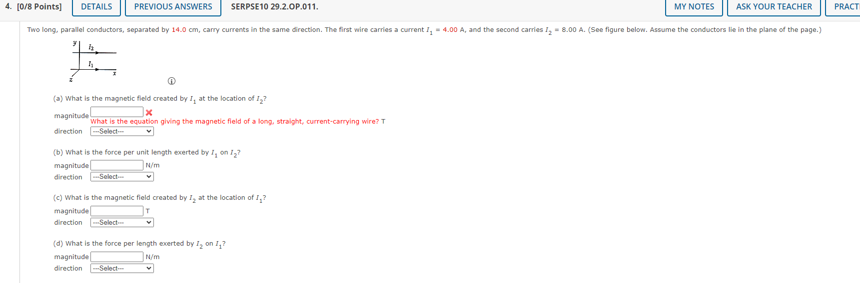 Solved (i) (a) What is the magnetic field created by I1 at | Chegg.com