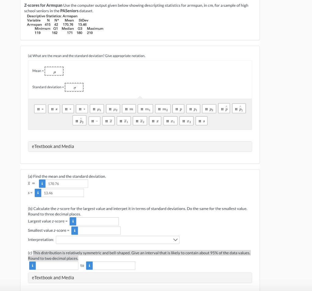 Solved Z-scores for Armspan Use the computer output given | Chegg.com