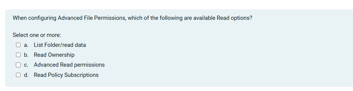 When configuring Advanced File Permissions, which of | Chegg.com