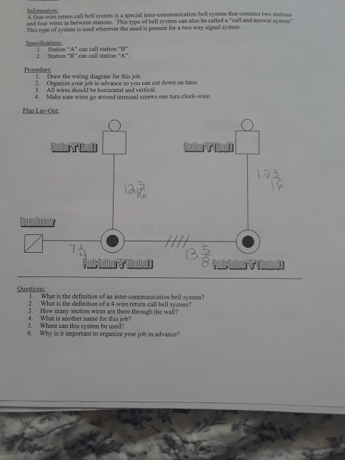 Solved Infomation A four-wire return call bell system is a | Chegg.com