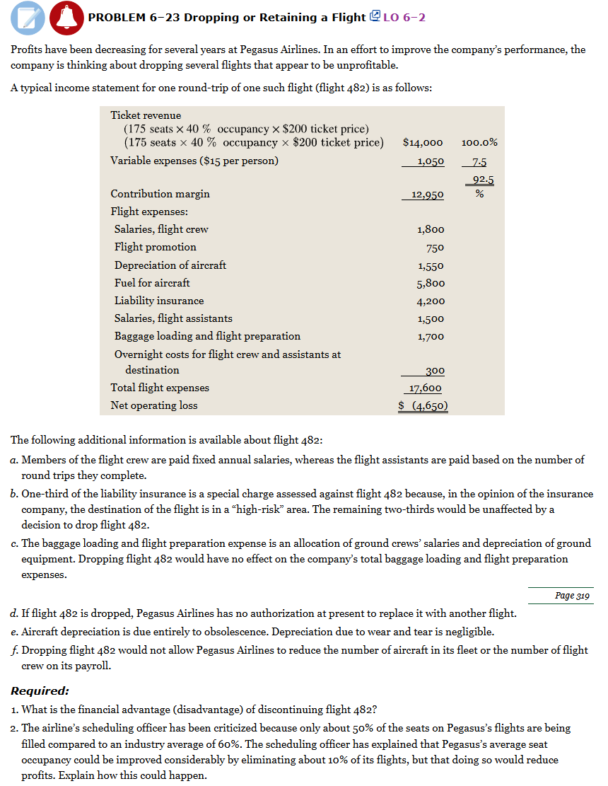 Solved PROBLEM 6-23 ﻿Dropping or Retaining a Flight 조 ﻿LO | Chegg.com