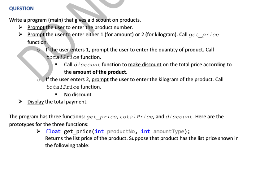 Solved float totalPrice(float amount, float listPrice); | Chegg.com