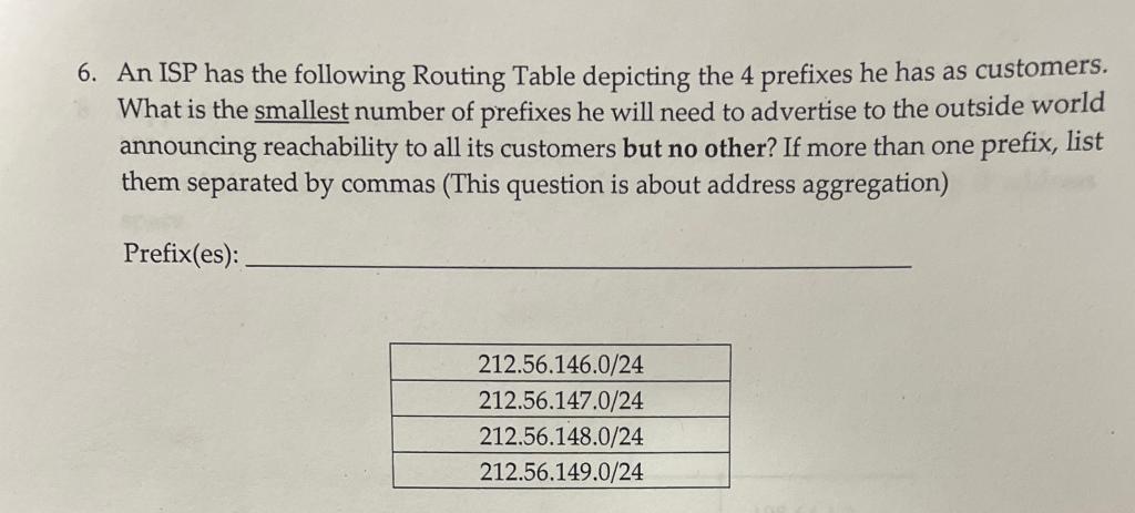 Solved An ISP has the following Routing Table depicting the | Chegg.com