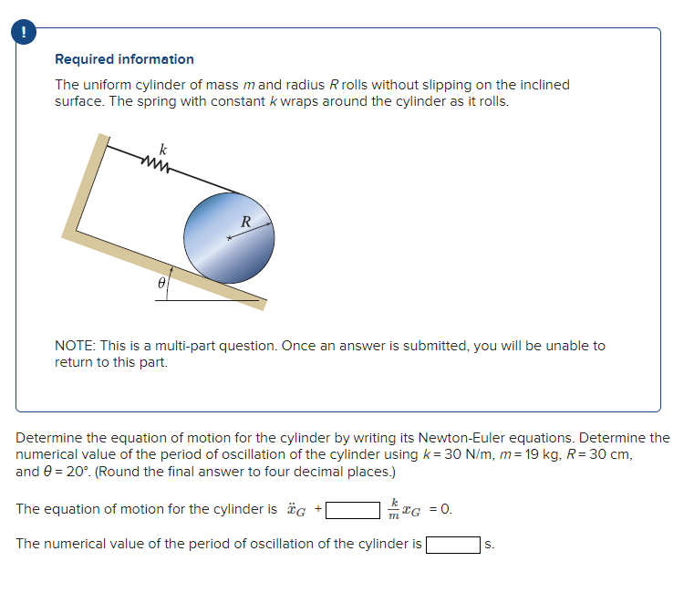 Solved Required information The uniform cylinder of mass m | Chegg.com