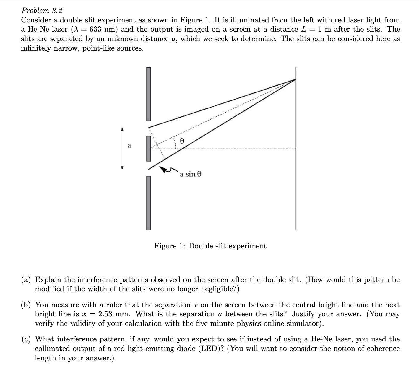 Solved Problem 3.2 Consider a double slit experiment as | Chegg.com