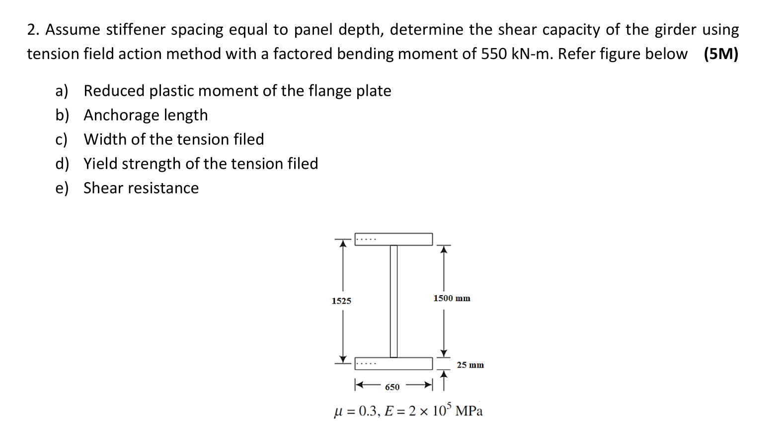 Solved 2. Assume stiffener spacing equal to panel depth, | Chegg.com