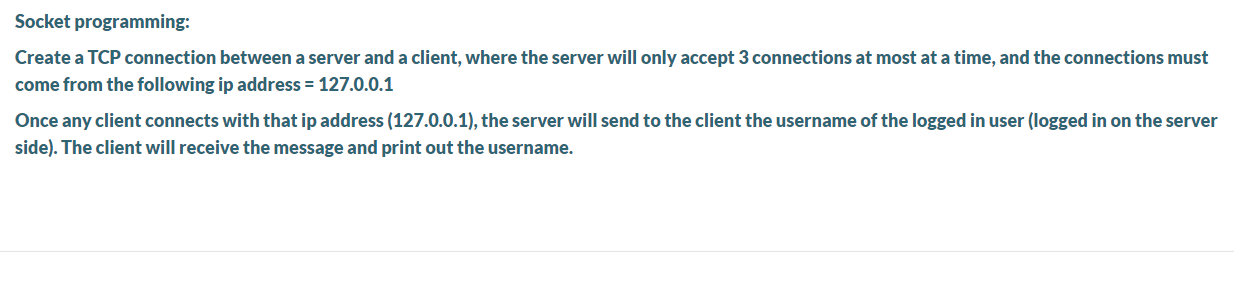 Solved Socket programming: Create a TCP connection between a | Chegg.com