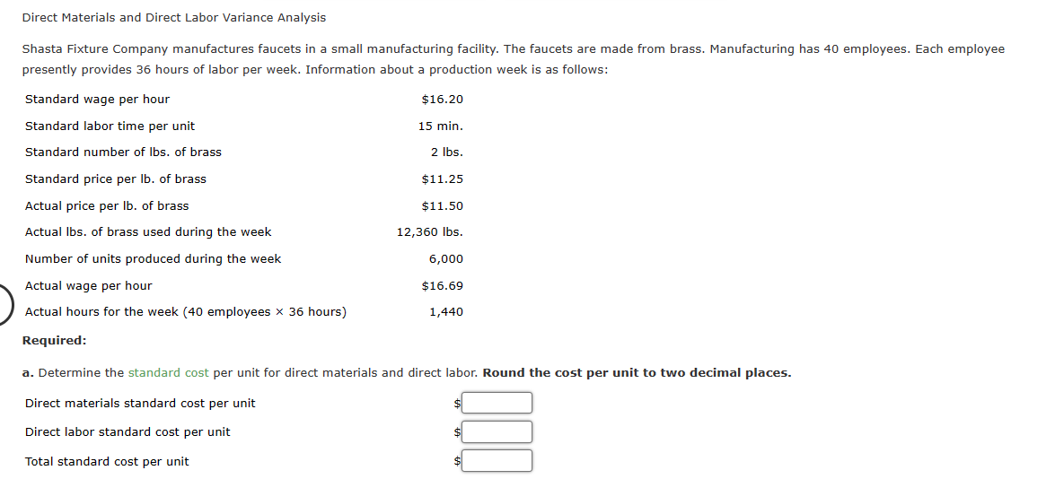 Solved Direct Materials and Direct Labor Variance Analysis | Chegg.com