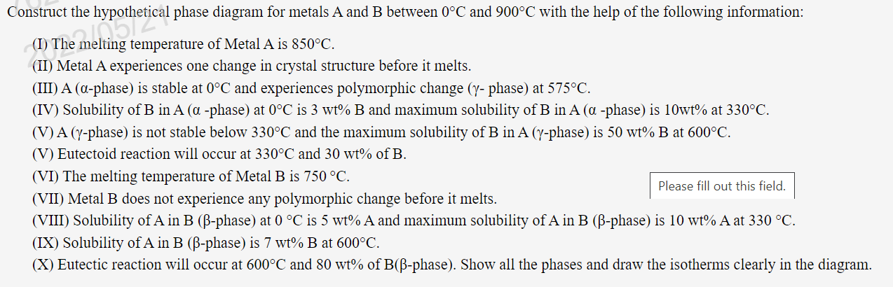 Solved Construct the hypothetical phase diagram for metals A | Chegg.com
