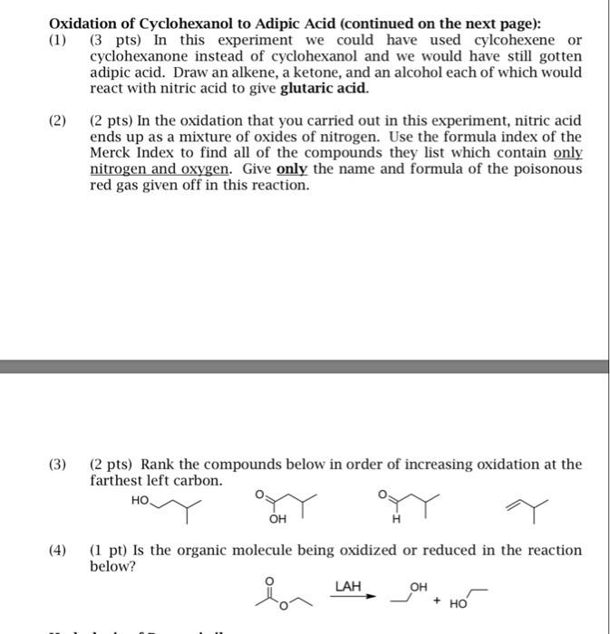 Solved Oxidation of Cyclohexanol to Adipic Acid (continued | Chegg.com