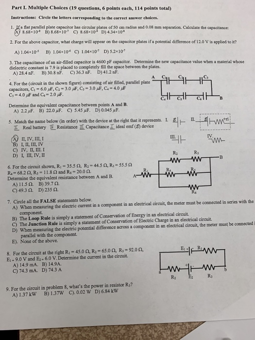 Solved Part I. Multiple Choices (19 questions, 6 points | Chegg.com