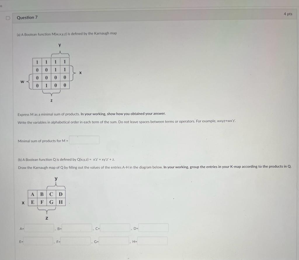 Solved (a) A Boolean function M(w,x,y,z) is defined by the | Chegg.com